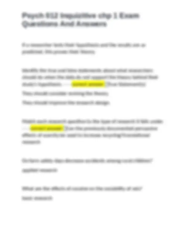 Psych 012 Inquizitive Chapter 1 Exam: Questions and Answers | Exams Psychology | Docsity