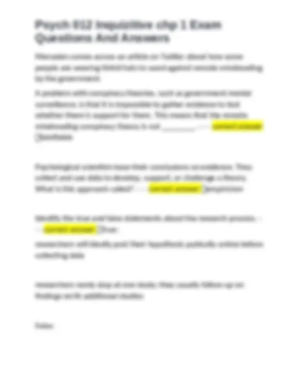Psych 012 Inquizitive Chapter 1 Exam: Questions and Answers | Exams Psychology | Docsity