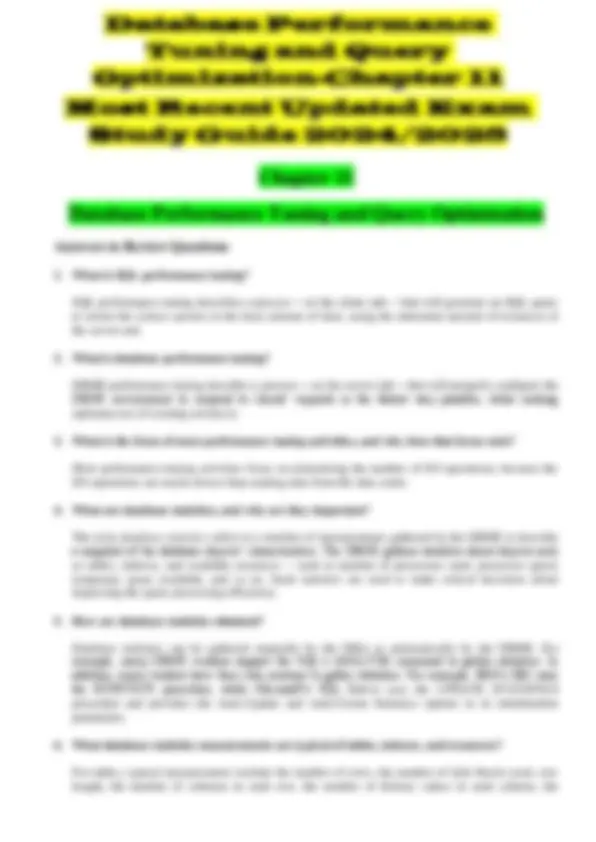 Database Performance Tuning and Query Optimization-Chapter 11 Most Recent Updated Exam Stu ...