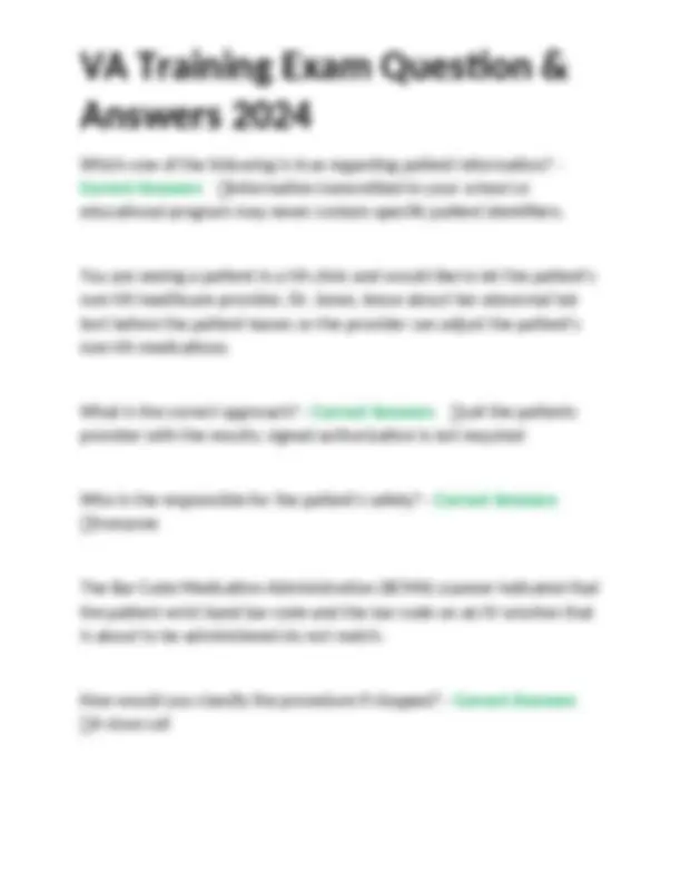 VA Training Exam Questions and Answers 2024 | Exams Nursing | Docsity