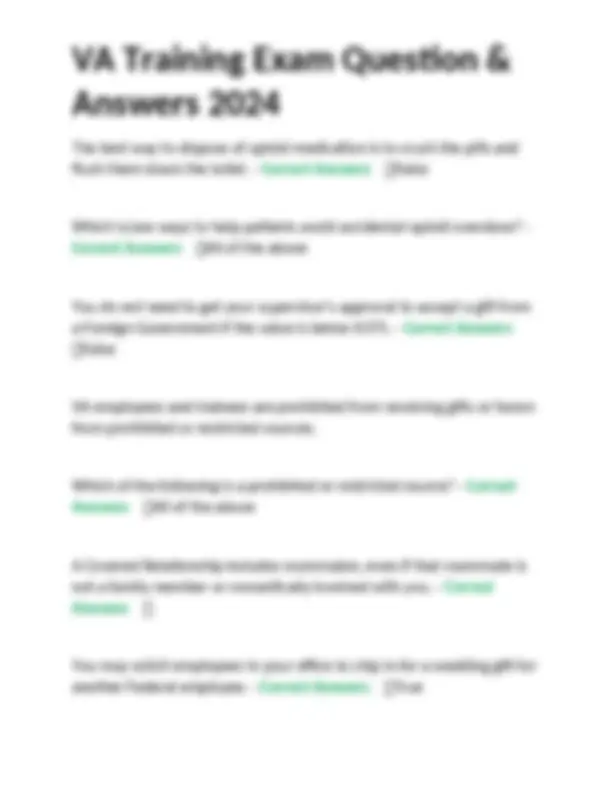 VA Training Exam Questions and Answers 2024 | Exams Nursing | Docsity