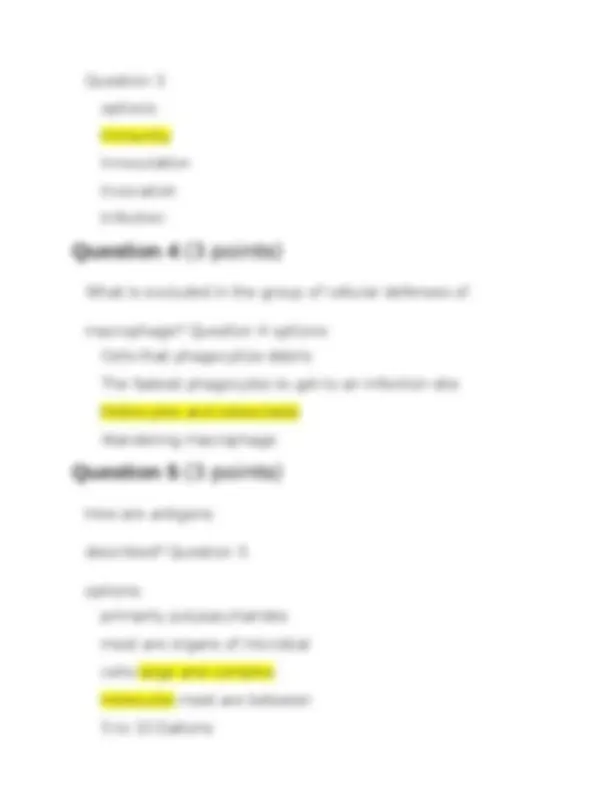 Immune System Quiz: Week 5 | Quizzes Biology | Docsity