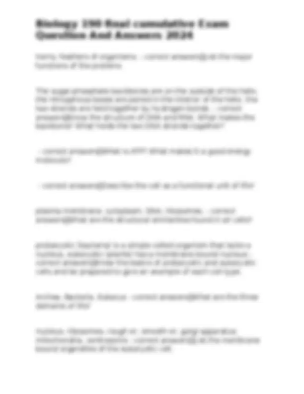 Biology 190 final cumulative Exam Question And Answers 2024 | Exams ...