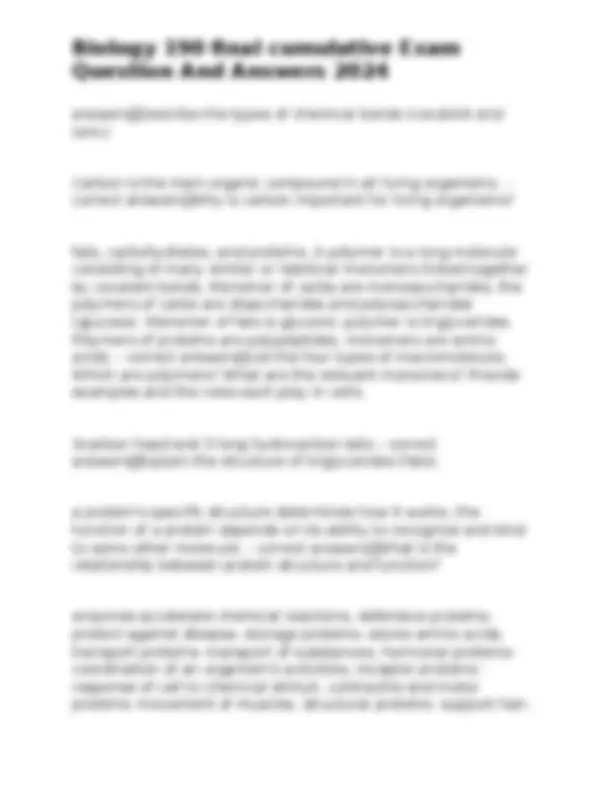 Biology 190 final cumulative Exam Question And Answers 2024 | Exams ...