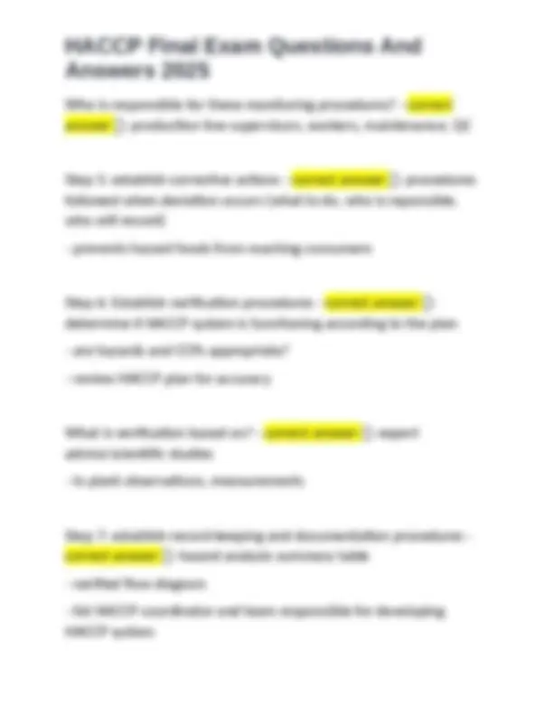 HACCP Final Exam Questions And Answers 2025 | Exams Food science | Docsity