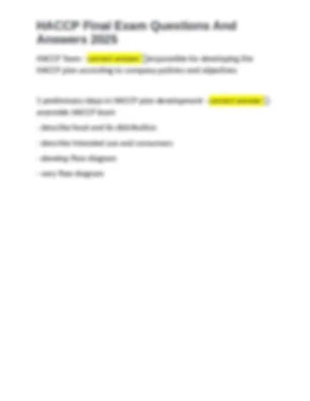 HACCP Final Exam Questions And Answers 2025 | Exams Food science | Docsity