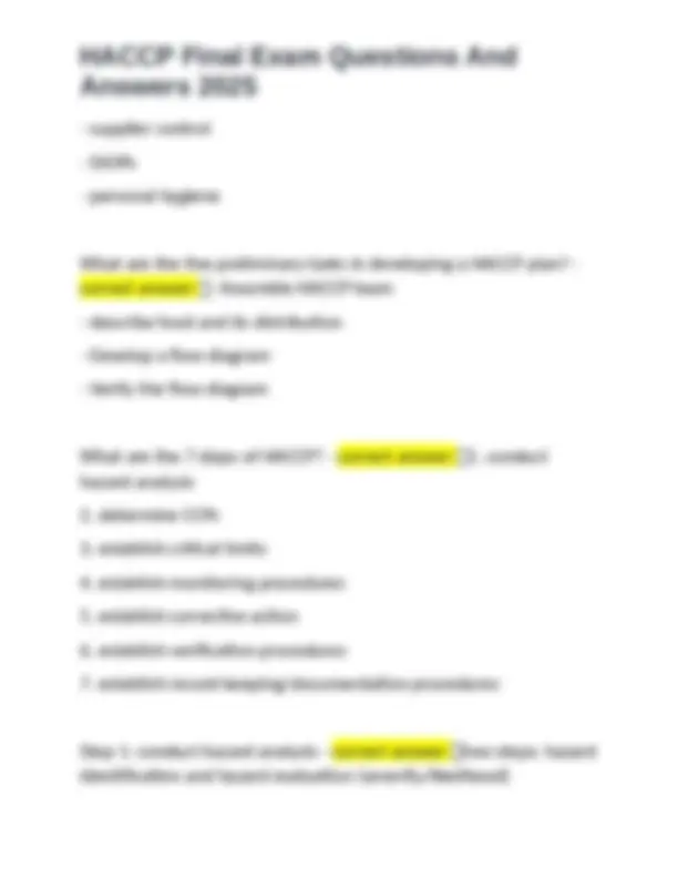 HACCP Final Exam Questions And Answers 2025 | Exams Food science | Docsity