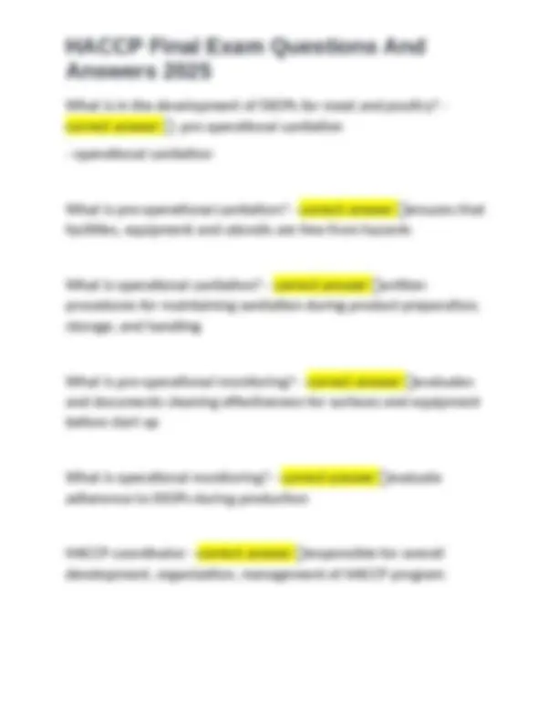 HACCP Final Exam Questions And Answers 2025 | Exams Food science | Docsity
