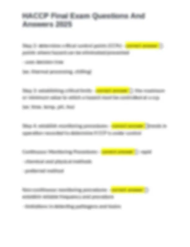 HACCP Final Exam Questions And Answers 2025 | Exams Food science | Docsity