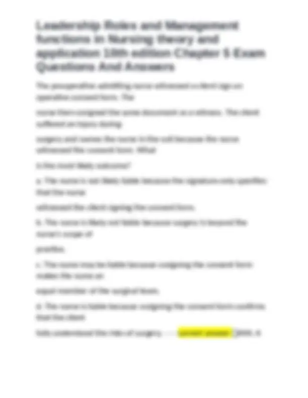 Leadership Roles and Management Functions in Nursing: Chapter 5 Exam ...