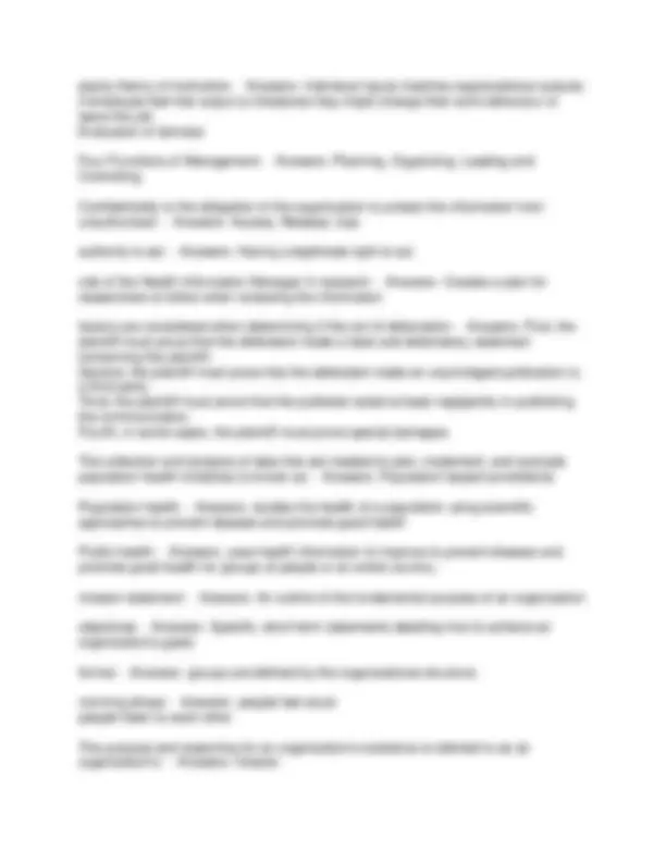 CHIMA EXAM STUDY TERMS 2024 QUESTIONS | Exams Social Sciences | Docsity