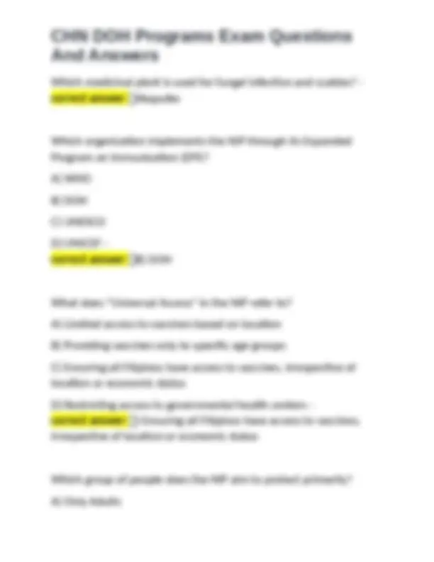 CHN DOH Programs Exam Questions And Answers | Exams Nursing | Docsity