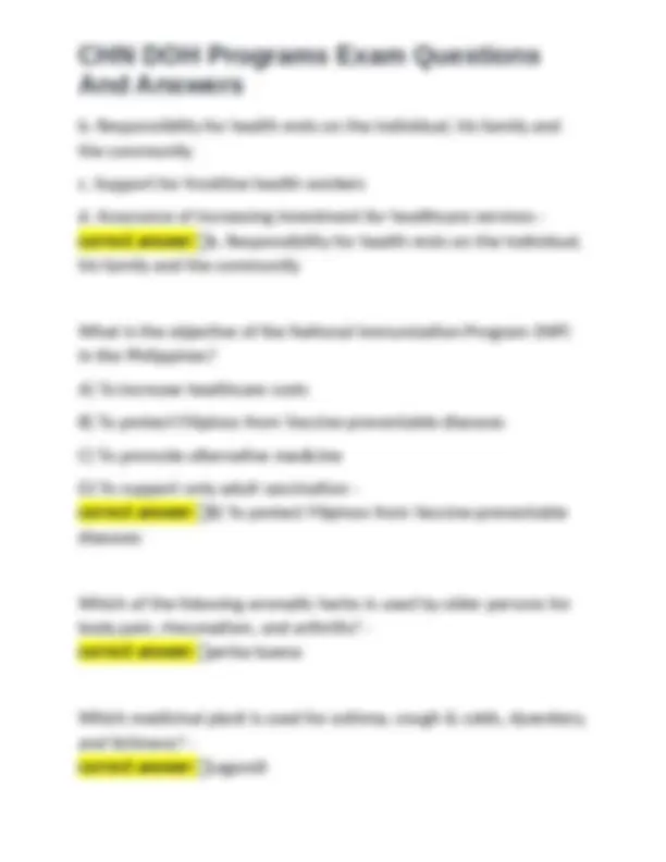 CHN DOH Programs Exam Questions And Answers | Exams Nursing | Docsity