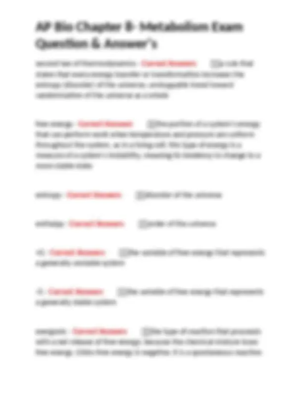 AP Bio Chapter 8- Metabolism Exam Question & Answer’s | Exams Nursing ...