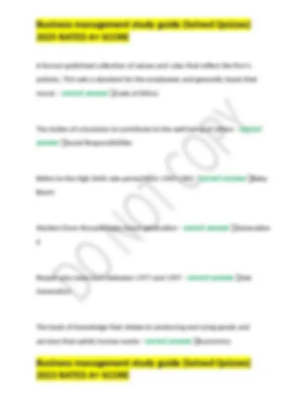Business management study guide (Solved Quizzes) 2025 RATED A+ SCORE ...
