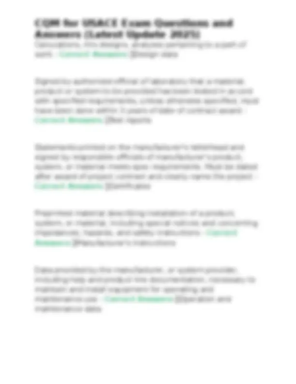 CQM for USACE Exam Questions and Answers (Latest Update 2025) | Exams ...