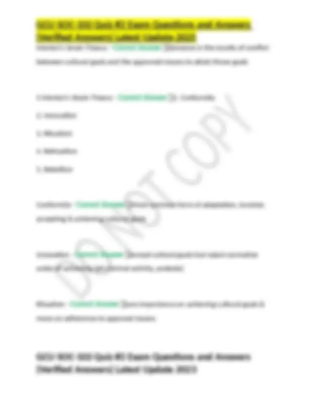 GCU SOC-102 Quiz #2 Exam Questions and Answers: Deviance, Socialization ...