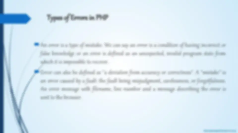 PHP Strings and Error Handling: A Comprehensive Guide | Slides Web Design and Development | Docsity