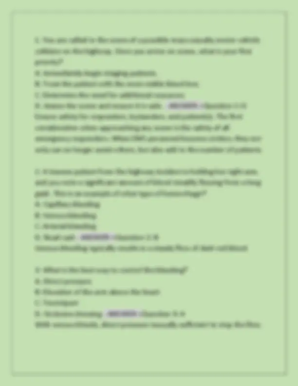 PHTLS 10th Edition Self-Test: Questions and Answers for Prehospital ...