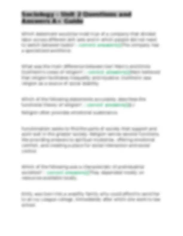 Sociology - Unit 2 Questions and Answers A+ Guide | Exams Sociology ...
