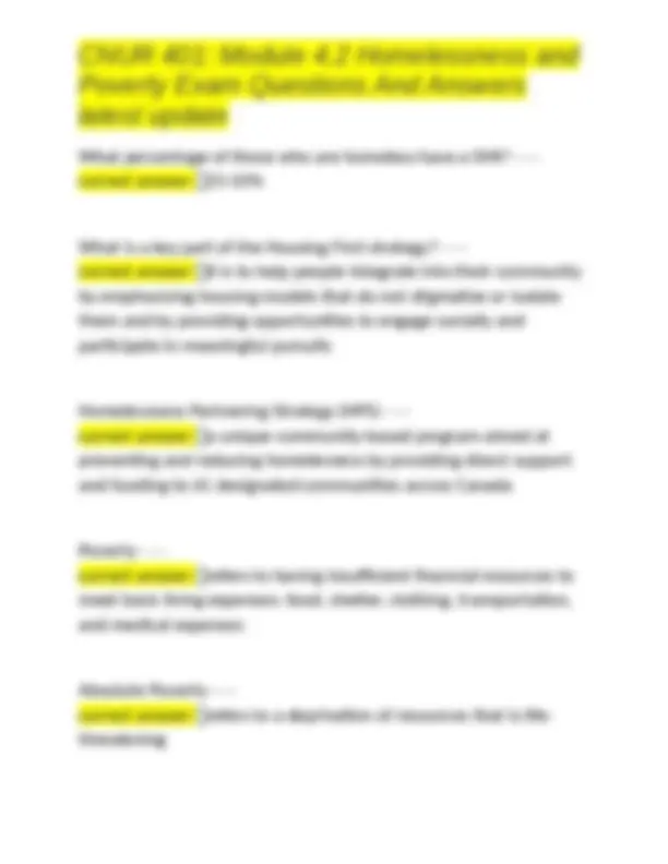 CNUR 401: Module 4.2 Homelessness and Poverty Exam Questions and Answers | Exams Community ...