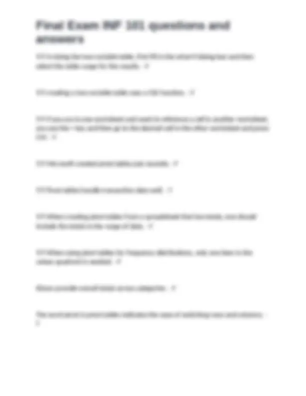 INF 101 Final Exam Questions and Answers: Data Visualization and Excel ...