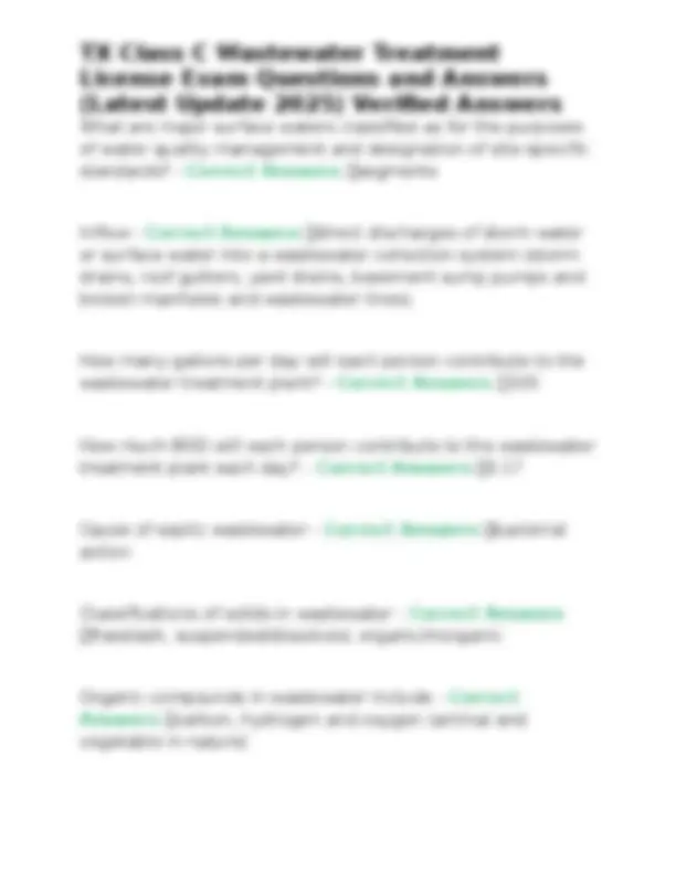TX Class C Wastewater Treatment License Exam Questions and Answers ...
