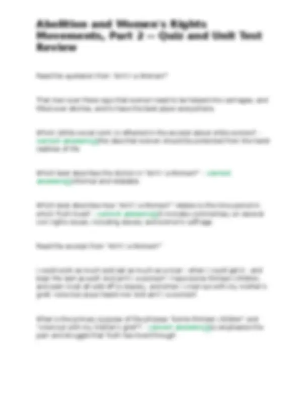 Abolition and Women's Rights Movements, Part 2 -- Quiz and Unit Test ...