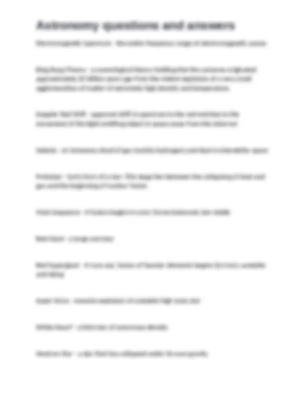 Astronomy Questions and Answers: A Guide to the Universe | Exams Nursing | Docsity