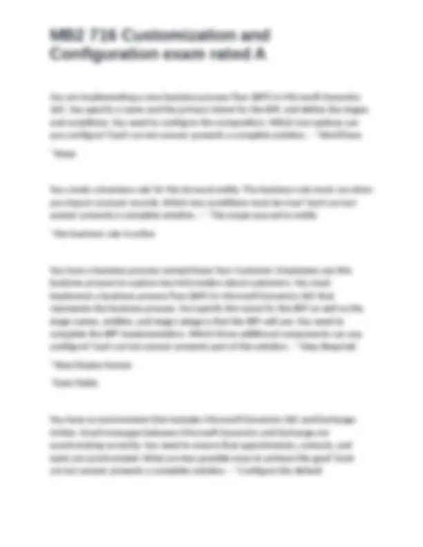 Microsoft Dynamics 365 Customization and Configuration Exam Questions | Exams Nursing | Docsity