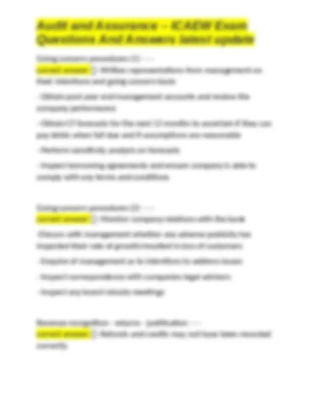 Audit and Assurance – ICAEW Exam Questions And Answers latest update ...