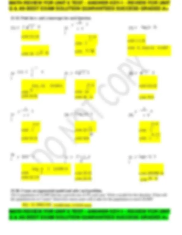 Math Review for Unit 6 Test - Answer Key | Exams Nursing | Docsity