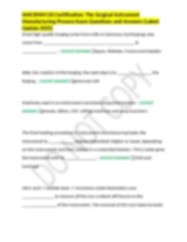 Surgical Instrument Manufacturing Process Exam Questions and Answers ...