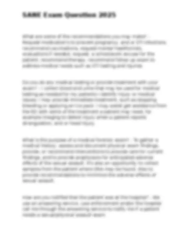 Forensic Nursing: SANE Exam Questions and Answers | Exams Nursing | Docsity