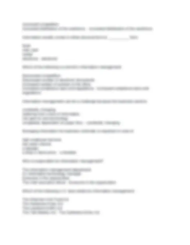 Information Management: Multiple Choice Questions and Answers | Exams Advanced Education | Docsity