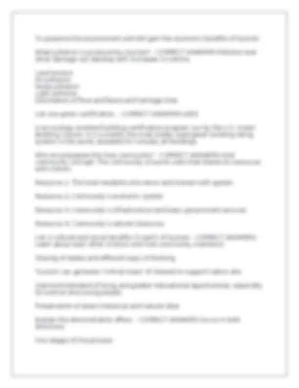 TOURISM AND HOSPITALITY LAST AND FINAL EXAM QUESTIONS WITH CORRECT ...