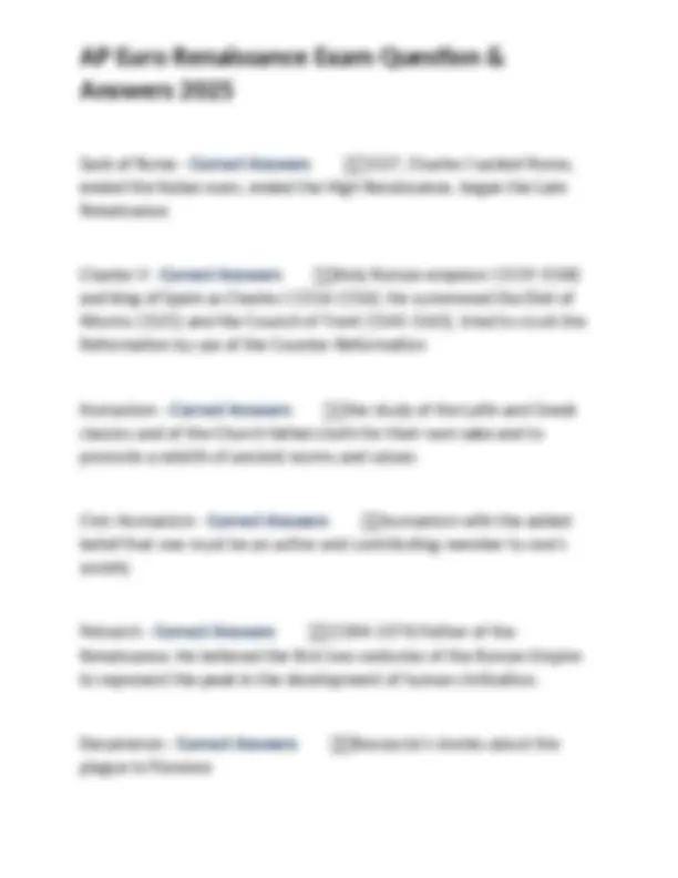 AP Euro Renaissance Exam Question & Answers 2025 | Exams Nursing | Docsity