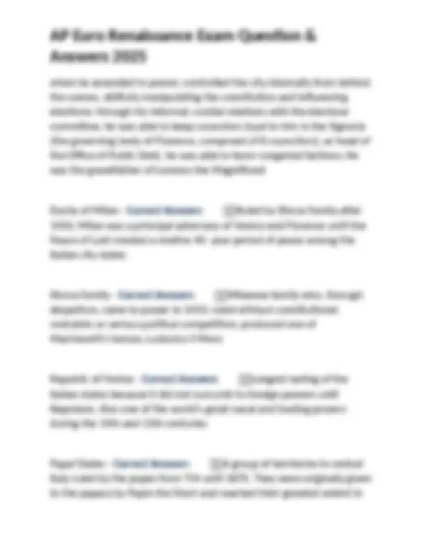 AP Euro Renaissance Exam Question & Answers 2025 | Exams Nursing | Docsity