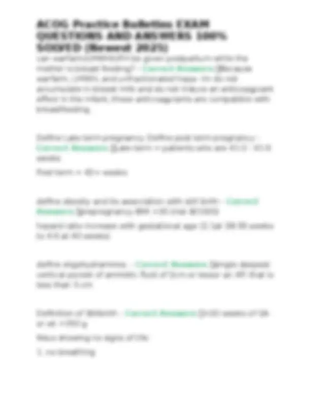 ACOG Practice Bulletins Exam Questions and Answers: Obstetrics | Exams ...