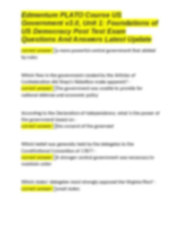 US Government Foundations of Democracy Post Test Exam Questions and ...