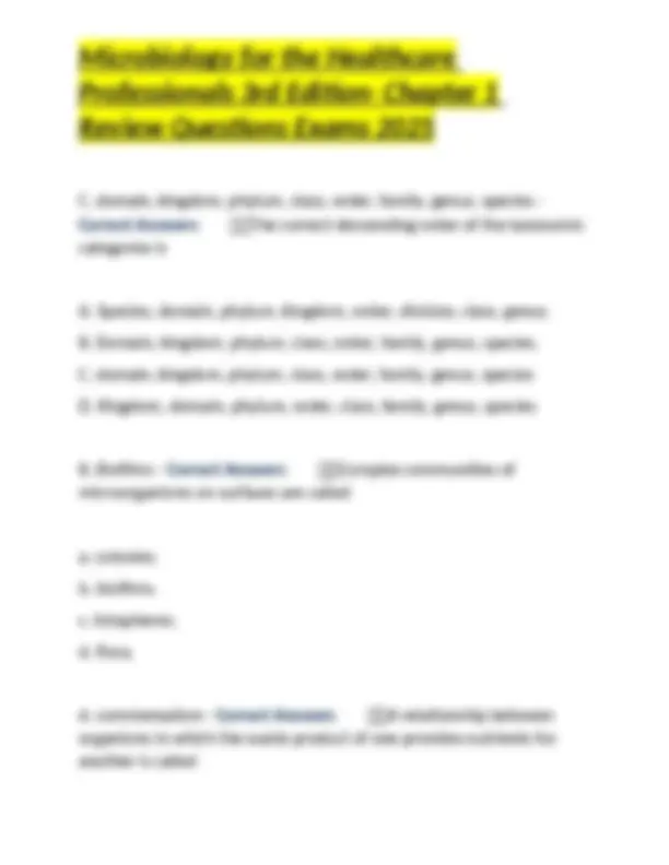 Microbiology for the Healthcare Professionals 3rd Edition- Chapter 1 Review Questions Exam ...