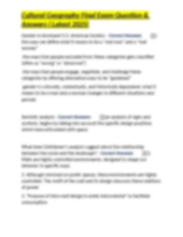 Cultural Geography Final Exam Questions and Answers | Exams Historical ...