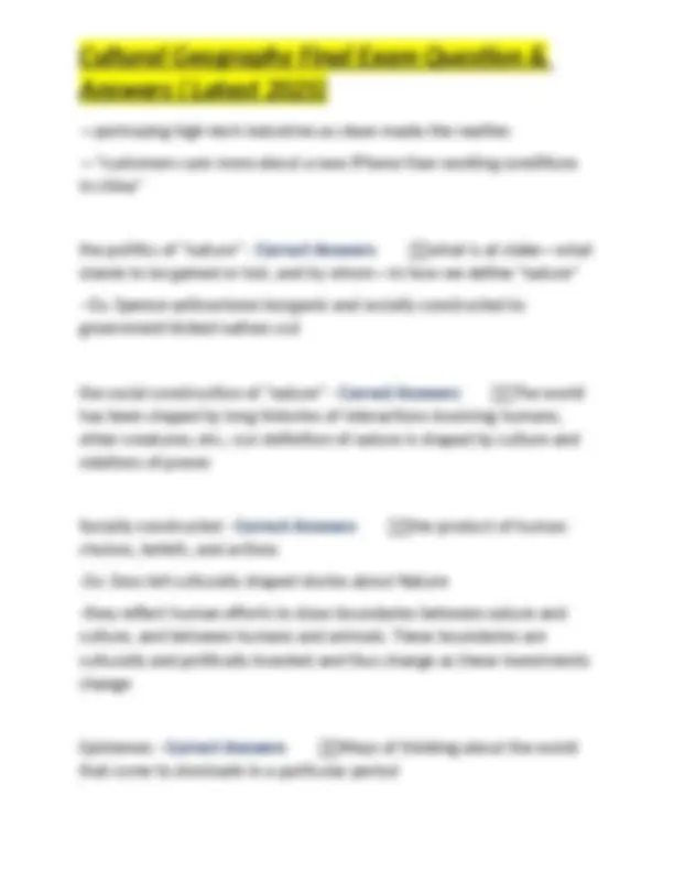 Cultural Geography Final Exam Questions and Answers | Exams Historical ...