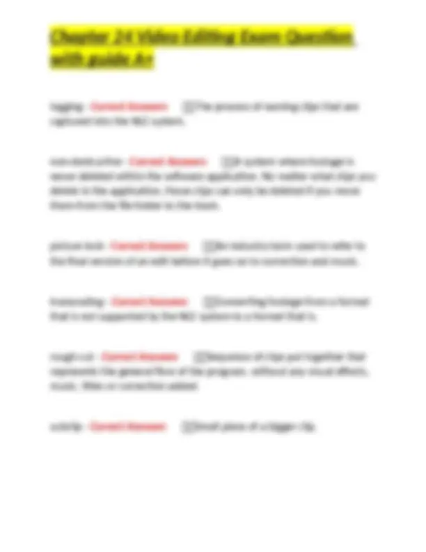 Video Editing Exam Questions and Answers | Exams Nursing | Docsity