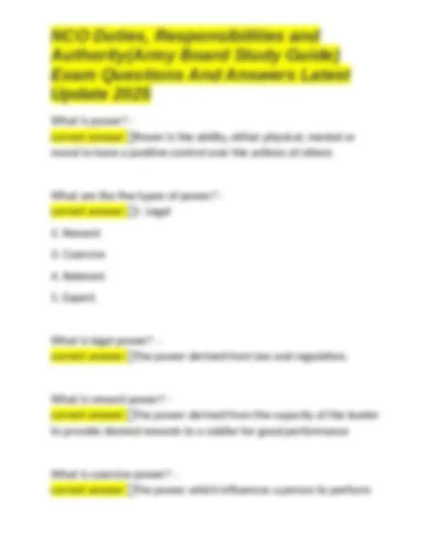 NCO Duties, Responsibilities and Authority(Army Board Study Guide) Exam Questions And Answ ...