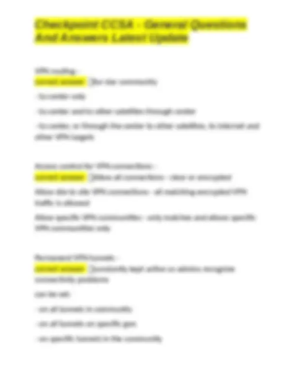Checkpoint CCSA General Questions and Answers | Exams Engineering | Docsity