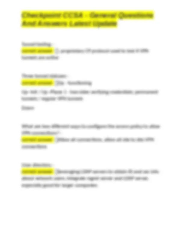 Checkpoint CCSA General Questions and Answers | Exams Engineering | Docsity
