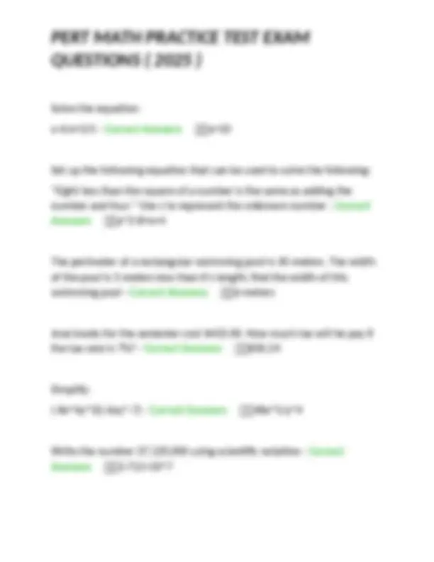 PERT MATH PRACTICE TEST EXAM QUESTIONS ( 2025 ) | Exams Nursing | Docsity