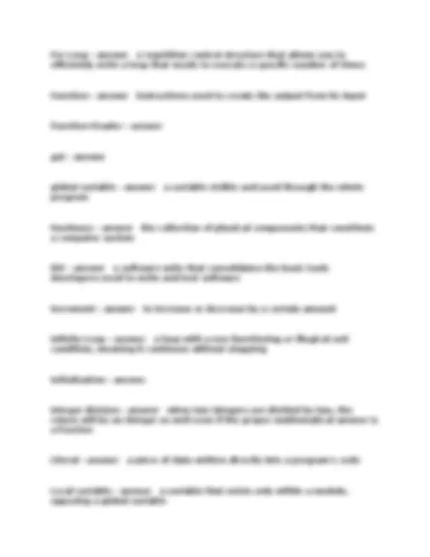 COSC 1436 Midterm: Programming Concepts and Definitions | Exams Biology | Docsity