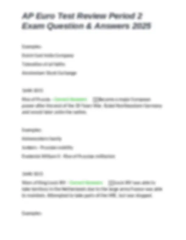 AP Euro Test Review Period 2 Exam Question & Answers 2025 | Exams ...